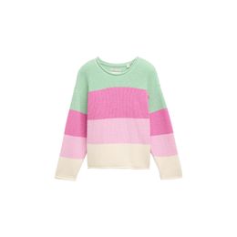 Jacquardpullover Tom Tailor, Jungen, Gr. 104, multicolor gr&uuml;n block stripe, Strick, Obermaterial: 52% Viskose, 27% Polyester, 21% Polyamid, gestreift, regular fit taillenbedeckt, Rundhals, Pullover, mit Streifen Muster