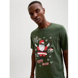 Jack & Jones JACK & JONES Herren Rundhalsshirt "JJCHRISTMAS TEE SS CREW NECK XMAS", gr&uuml;n, Gr. S, bedruckt, Jersey, Obermaterial: 100% Baumwolle, Shirts, mit