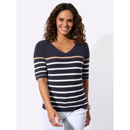 Casual Looks Damen Kurzarmpullover "Kurzarm-Pullover", blau, Gr. 54, gemustert, gestreift, mehrfarbig, 55% Baumwolle, 45% Viskose, Pullover