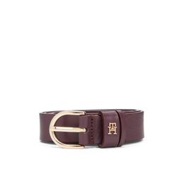 Tommy Hilfiger Damen Lederg&uuml;rtel "ESSENTIAL EFFORTLESS 2.5 cm breit GOLD"marzemino, Gr. 70, Rindsleder, G&uuml;rtel, Logoemblem, weiche Haptik, ovale
