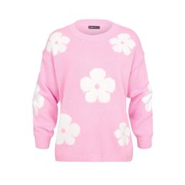 CLOUD 5IVE Damen Rundhalspullover "CLOUD 5IVE Cloud 5ive Crewneck Knit Sweater with Flowers"coral, sanftes wei&szlig;, Gr. M, 100% Polyacryl, Pullover