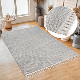 Teppich my home, B:60cm H:6mm L:90cm, beige, Kunstfaser, Wohnzimmer, Teppiche, "Mads", Boho, Woll-Look, Hoch-Tief-Struktur, In- und Outdoor geeignet,