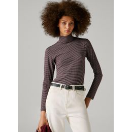Langarmshirt Pepe Jeans "BINTY", Damen, Gr. M, 933marl grau, Single Jersey, Obermaterial: 94% Viskose, 3% Elasthan, 2% Polyester, 1% metallisierte Fasern, gestreift, k&ouml;rpernah normal, hoch geschlossener Ausschnitt, Shirts Langarmshirt, mit Stehkragen