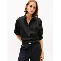 Hemdbluse Tommy Hilfiger "COTTON EASY SHIRT", Damen, Gr. 44, schwarz, Web, Obermaterial: 100% Baumwolle, unifarben, regular fit Po-bedeckend, Rundhals, Blusen Hemdbluse