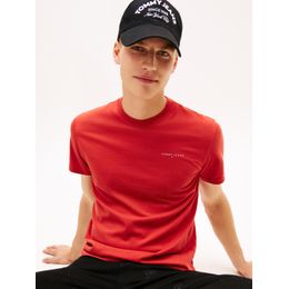 Tommy Jeans Herren T-Shirt "TJM SLIM LINEAR CHEST TEE EXT", rot, Gr. XXL, Single Jersey, Obermaterial: 100% Baumwolle, Shirts, Mit Rundhalsausschnitt
