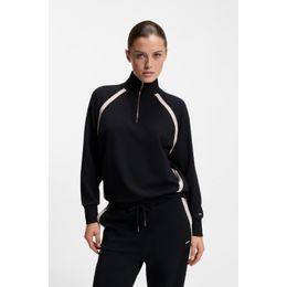 Sweatshirt BOSS "Mirage", Damen, Gr. XL, schwarz 001, Obermaterial: 49% Modal, 43% Polyester, 8% Elasthan, unifarben mit Farbeinsatz, normal, Raglan&auml;rmel B&uuml;ndchen, Sweatshirts Sweatshirt, mit Rei&szlig;verschluss am Kragen und kontrastfarbenen Eins&auml;tzen