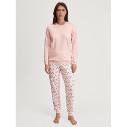 Calida Damen Schlafanzug "Midnight Flowers", Gr. XSpearl blush, Interlock, Obermaterial: 100% Baumwolle, Homewear-Sets, Rundhals, Langarm, weich,