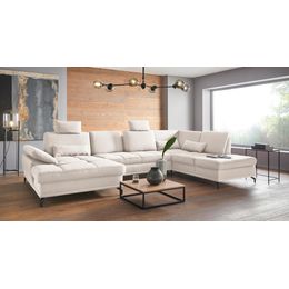 Wohnlandschaft OTTO HOME "Costello U-Form, B: 363 cm mit Sitztiefen-, Armteilverstellung &", beige (natur), B:363cm H:89cm T:223cm, 100% Polyester;Samtoptik (100% Polyester), Sofas, Wohnlandschaft, 3 Nierenkissen, optional Bettfunktion & Bettkasten