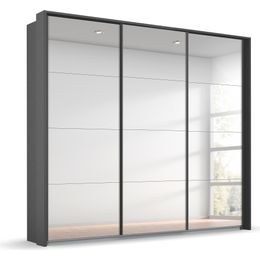 Schwebet&uuml;renschrank Rauch "Kleiderschrank Schrank Garderobe OTELI inkl. 3 Innenschubladen", grau (graumetallic), B:211cm H:214cm T:68cm, Holzwerkstoff, Schr&auml;nke, Schwebet&uuml;renschrank, mit Spiegelfront und Passepartout optional mit Beleuchtung