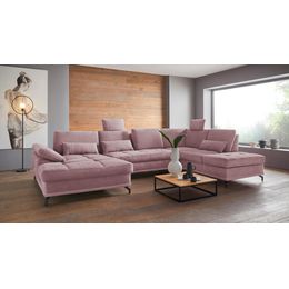 Wohnlandschaft OTTO HOME "Costello U-Form, B: 363 cm mit Sitztiefen-, Armteilverstellung &", lila (flieder), B:363cm H:89cm T:223cm, 100% Polyester;Samtoptik (100% Polyester), Sofas, Wohnlandschaft, 3 Nierenkissen, optional Bettfunktion & Bettkasten
