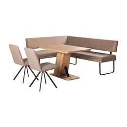 Eckbankgruppe Home Affaire "Gabi Essecke, Sitzgruppe, Eckbankgruppe, K&uuml;chenbankgruppe", dunkelbeige, taupe, schwarz, B:214cm H:87cm T:164cm, MDF, Massivholz, Metall, Polyester, Spanplatte, Sitzm&ouml;bel-Sets, Eckbankgruppe, Gestell aus matt-schwarzem Flachmetall, stabil, 2-Stoff-Design