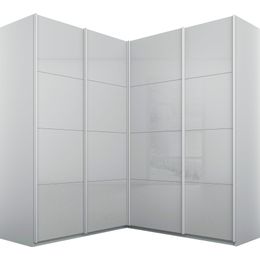 Schwebet&uuml;renschrank Rauch "Quadra", grau (seidengrau, glas seidengrau), B:181cm H:210cm T:187cm, Holzwerkstoff, Schr&auml;nke, Schwebet&uuml;renschrank, Eckschrank inkl. T&uuml;rend&auml;mpfer, mit Glast&uuml;ren