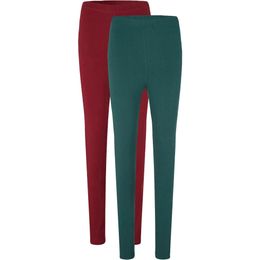 Leggings bonprix, Damen, Gr. 52/54 (XXL), N-Gr, rot (rubinrot, tiefgr&uuml;n), Web, Obermaterial: 95% Baumwolle, 5% Elasthan, unifarben, skinny fit lang, Hosen Leggings, im 2er Pack