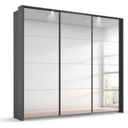 Schwebet&uuml;renschrank Rauch "Kleiderschrank Schrank Garderobe OTELI inkl. 3 Innenschubladen", grau (graumetallic), B:211cm H:214cm T:68cm, Holzwerkstoff, Schr&auml;nke, Schwebet&uuml;renschrank, mit Spiegelfront und Passepartout optional mit Beleuchtung
