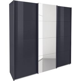 Schwebet&uuml;renschrank Rauch "Kleiderschrank Schrank Garderobe TOPSELLER OTELI inkl. Inneneinteilung", grau (graumetallic, hochglanz effektgrau), B:203cm H:210cm T:62cm, Holzwerkstoff, Schr&auml;nke, Schwebet&uuml;renschrank, mit 3 Innenschubladen sowie zus&auml;tzlichen Einlegeb&ouml;den MADE IN GERMANY