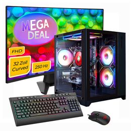 GAMEMAX Gaming-PC-Komplettsystem "MegaDeal Infinity Mini BK 2700 Ryzen 7 5700X RTX 5060Ti 16GB 1TB SSD", Energieeffizienz: E (A-G), schwarz, Microsoft Windows 11 Home (64 Bit), 16 GB RAM 1.000 GB SSD, Computer_Komplettsysteme, Windows 11 + MSI MAG 32C6X Curved Monitor, 80cm (32"), Topseller