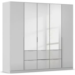 Dreht&uuml;renschrank OTTO HOME "Kleiderschrank Kleiderschr&auml;nke Schrank Garderobe AGORDO mit Glasfront", grau (seidengrau, glas seidengrau), B:226cm H:210cm T:54cm, Holzwerkstoff, Schr&auml;nke, Dreht&uuml;renschrank, mit Au&szlig;enschubk&auml;sten, in 7 Breiten und 2 H&ouml;hen MADE IN GERMANY
