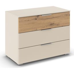 Schubkastenkommode Rauch "Lowboard Sideboard Schubladenkommode Kommode ASTANA", beige (champagner), eiche artisan, B:80cm H:61cm T:42cm, Holzwerkstoff, Sideboards, mit 3 ger&auml;umigen Schubladen, Kantengriff in Alufarben MADE IN GERMANY