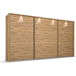 Schwebet&uuml;renschrank Rauch "Kleiderschrank Schrank Garderobe OTELI inkl. 3 Innenschubladen", braun (eiche artisan), B:368cm H:214cm T:68cm, Holzwerkstoff, Schr&auml;nke, Schwebet&uuml;renschrank, inkl. Passepartout optional mit Beleuchtung
