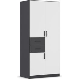 Dreht&uuml;renschrank Rauch "Kleiderschrank Schrank Garderobe MAIKA mit Dekor-Front", grau (graumetallic, alpinwei&szlig;), B:91cm H:197cm T:54cm, Holzwerkstoff, Schr&auml;nke, Dreht&uuml;renschrank, 2 Schubladen, in verschiedenen Breiten, H&ouml;hen, Farben, MADE IN GERMANY