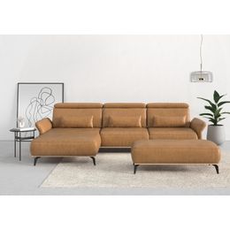 Ecksofa Home Affaire "Fjord L-Form", braun (cognac), B:324cm H:93cm T:184cm, 100% Polyester, Sofas, Ecksofa, massiv, wahlweise mit Armlehnfunktion, Kopf- Sitztiefenverstellung