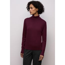 Rollkragenpullover Street One, Damen, Gr. 42, wildberry rot, Stoff, 71% Viskose, 29% Nylon, unifarben, comfort fit normal, hoch geschlossener Ausschnitt, B&uuml;ndchen, Pullover Rollkragenpullover, mit Strick-Detail