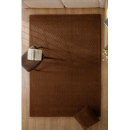 Teppich Wecon Home "Castello THREE", braun, B:160cm H:7mm L:230cm, Schurwolle, Teppiche, Teppich, Schurwolle, Kurzflor mit Hoch-Tief-Effekt, Wohnzimmer, Rautenmuster
