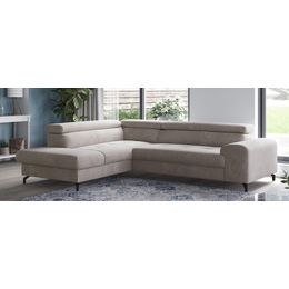 Ecksofa COTTA "Aura L-Form, B: 260 cm", beige (sand), B:260cm T:210cm, Sofas, Ecksofa, mit Bettfunktion, Bettkasten & Kopfteilverstellung, Topseller