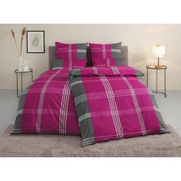 Bettw&auml;sche Tom Tailor HOME "Ole", lila (beere), B/L: 135cm x 200cm, 1 Stk., 1 Stk., Renforc&eacute;, B/L: 80cm x 40cm, 2 Stk., Renforc&eacute;, Obermaterial: 100% Baumwolle, Bettw&auml;sche, Bettw&auml;sche, karierte Bettw&auml;sche aus Baumwolle, mit Rei&szlig;verschluss