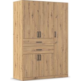 Dreht&uuml;renschrank Rauch "Kleiderschrank Schrank Garderobe MAIKA mit Dekor-Front", braun (eiche artisan), B:136cm H:197cm T:54cm, Holzwerkstoff, Schr&auml;nke, Dreht&uuml;renschrank, 2 Schubladen, in verschiedenen Breiten, H&ouml;hen, Farben, MADE IN GERMANY