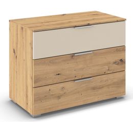 Schubkastenkommode Rauch "Lowboard Sideboard Schubladenkommode Kommode ASTANA", eiche artisan, beige (champagner), B:80cm H:61cm T:42cm, Holzwerkstoff, Sideboards, mit 3 ger&auml;umigen Schubladen, Kantengriff in Alufarben MADE IN GERMANY