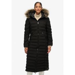 Steppjacke Superdry "FUJI FAUX FUR HOODED LONGLINE", Damen, Gr. M, schwarz, Web, Obermaterial: 100% Polyester, unifarben, slim fit, Jacken Steppjacke
