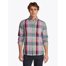 Langarmhemd Tommy Hilfiger "LINEN BLEND MADRAS CHECK", Herren, Gr. XXL, N-Gr, gr&uuml;n (fort gr&uuml;n, multi check), Web, Obermaterial: 57% Baumwolle, 43% Leinen, Manschette, Hemden
