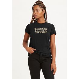 Levi's T-Shirt LEVI'S "LSE THE PERFECT TEE", Damen, Gr. M (38), schwarz (bw leopard caviar), Jersey, Obermaterial: 100% Baumwolle, bedruckt, figurumspielend h&uuml;ftlang, Rundhals, Shirts T-Shirt, mit Logo Print