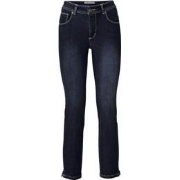 R&ouml;hrenjeans Heine, Damen, Gr. 22, Kurzgr&ouml;&szlig;en, blau (schwarz denim), 76% Baumwolle, 16% Polyester, 7% Viskose, 1% Elasthan, Miedereinsatz:15% Elasthan, 85% Polyamid, unifarben, 7/8-L&auml;nge, Jeans