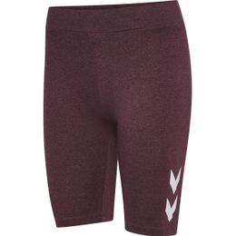 Trainingstights Hummel "HMLPULSE LOGO MW SHORT TIGHTS", Damen, Gr. S, N-Gr, fudge melange, Obermaterial: 57% Baumwolle, 38% Polyester, 5% Elasthan, Hosen