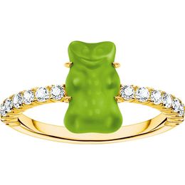 Fingerring Thomas Sabo "Thomas Sabo x HARIBO Schmuck: Ring mit Goldb&auml;r" Gr. 60, bunt (gelbgoldfarben, gr&uuml;n, kristallwei&szlig;), Fingerringe, Damen, 60, Silber 925 (recycelt), 7mm, Fingerring, mit Kristallglas, Zirkonia (synth.)