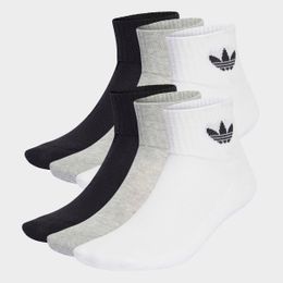 Sportsocken adidas originals "1/4 SOCKS 6P", Herren, Gr. M (40/42), schwarz-wei&szlig; (wei&szlig;, medium grau heather, schwarz), Obermaterial: 65% Baumwolle, 32% Polyester, 2% Elasthan, 1% sonstige Fasern, Socken Sportsocken, f&uuml;r Laufen, 6er-Pack, mit Logodruck im Trefoil Style, kn&ouml;chellang