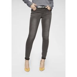 Skinny-fit-Jeans Tamaris, Damen, Gr. 34, N-Gr, grau (grau used), Denim/Jeans, Obermaterial: 74% Baumwolle, 24% Polyester, 2% Elasthan, unifarben, skinny fit lang, Jeans, schmale Beinweite, mit G&uuml;rtelschlaufenbund, mit Metallrei&szlig;verschluss