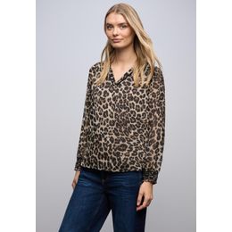 Langarmbluse Street One, Damen, Gr. 36, mocha glow, Stoff, 100% Polyester, gemustert, normal normal, V-Ausschnitt, elastischer Bund, Blusen, mit Zick Zack Muster