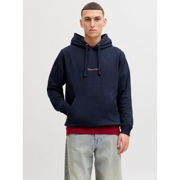Jack & Jones Kapuzensweatshirt JACK & JONES "JORNORREBRO EMB SWEAT HOOD NOOS", Herren, Gr. L, sky captain, angeraute Sweatware, Obermaterial: 89% Baumwolle, 11% Polyester, unifarben, relaxed fit normal, Rundhals, Rippb&uuml;ndchen, Sweatshirts, mit Logo Print