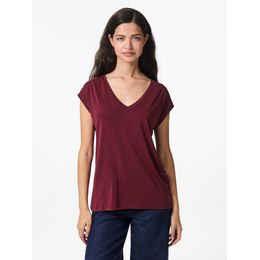 Kurzarmshirt Pieces "PCKAMALA TEE NOOS BC", Damen, Gr. S, lila (tawny port), Single Jersey, Obermaterial: 73% Modal, 27% Polyester, unifarben, regular fit normal, V-Ausschnitt, Shirts, Materialmix, regular fit