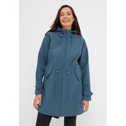 Softshelljacke Derbe "Island Friese", Damen, Gr. 44, orion blau, Obermaterial: 100% Polyester; Innenmaterial: 100% Polyester, tailored fit, Raglan&auml;rmel normaler Saum, Jacken Softshelljacke, wasserabweisend, winddicht, Kapuze