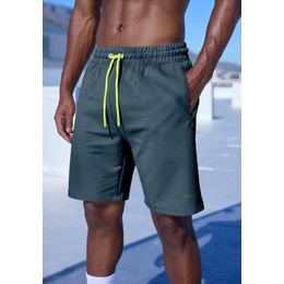 Funktionsshorts, Herren, Gr. XXL (60/62), XXL, blau (petrol), Obermaterial: 50% Polyester, 45% Baumwolle, 5% Elasthan, LE JOGGER PERFORMANCE, bedruckt, kontrastfarbene Details, unifarben mit Farbeinsatz, bequem kniefrei, Hosen, Perfomance Shorts mit Kontrast-Kordel und Rei&szlig;verschlusstaschen