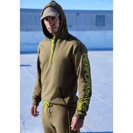 Kapuzensweatshirt, Herren, Gr. L (52/54), gr&uuml;n (khaki), Sweatware, Obermaterial: 50% Polyester, 45% Baumwolle, 5% Elasthan, LE JOGGER PERFORMANCE, kontrastfarbene Details, unifarben mit Farbeinsatz, bequem h&uuml;ftlang, Rippb&uuml;ndchen, Sweatshirts, mit praktischen Rei&szlig;verschlusstaschen