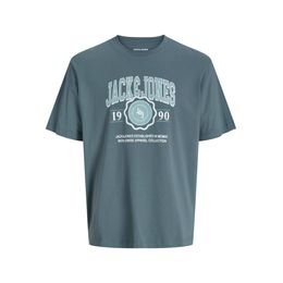 Jack & Jones T-Shirt JACK & JONES JUNIOR "JJMAKO TEE SS CREW NECK JNR", Jungen, Gr. 164, stormy weather, Single Jersey, Obermaterial: 100% Baumwolle, bedruckt, unifarben, relaxed fit normal, Rundhals, Shirts T-Shirt, mit coolem Frontprint