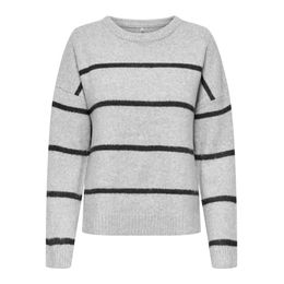 Strickpullover Only "ONLOXFORD LIFE LS STRIPE O-NECK KNT", Damen, Gr. L, light grau melange stripes:schwarz gray melange, Strick, Obermaterial: 86% Polyester, 7% Polyacryl, 4% Wolle, 3% Elasthan, gestreift, relaxed fit normal, Rundhals, Pullover Strickpullover