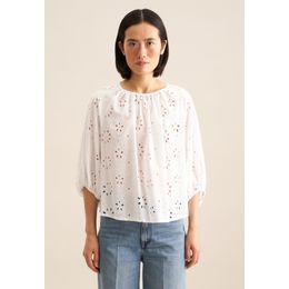 Shirtbluse Seidensticker "Schwarze Rose", Damen, Gr. L40, wei&szlig;, 75% Baumwolle, 25% Polyester, unifarben, regular fit, Rundhals, Blusen, 3/4 Rundhals Stickerei