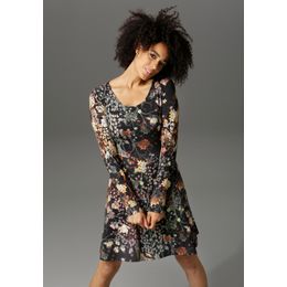 Jerseykleid Aniston CASUAL, Damen, Gr. 40, N-Gr, bunt (schwarz, gr&uuml;n, orange, rot, mais, flieder, rose), Single Jersey, Obermaterial: 95% Baumwolle, 5% Elasthan, bedruckt, gebl&uuml;mt, kniefrei, Rundhals, Kleider Jerseykleid, mit Blumendruck oder in uni Schwarz