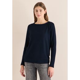 Langarmshirt Cecil, Damen, Gr. L (42), universal blau, Stoff, 59% Viskose, 38% Polyester, 3% Elasthan, unifarben, normal normal, Rundhals, abgesteppt, Shirts Langarmshirt, mit Struktur
